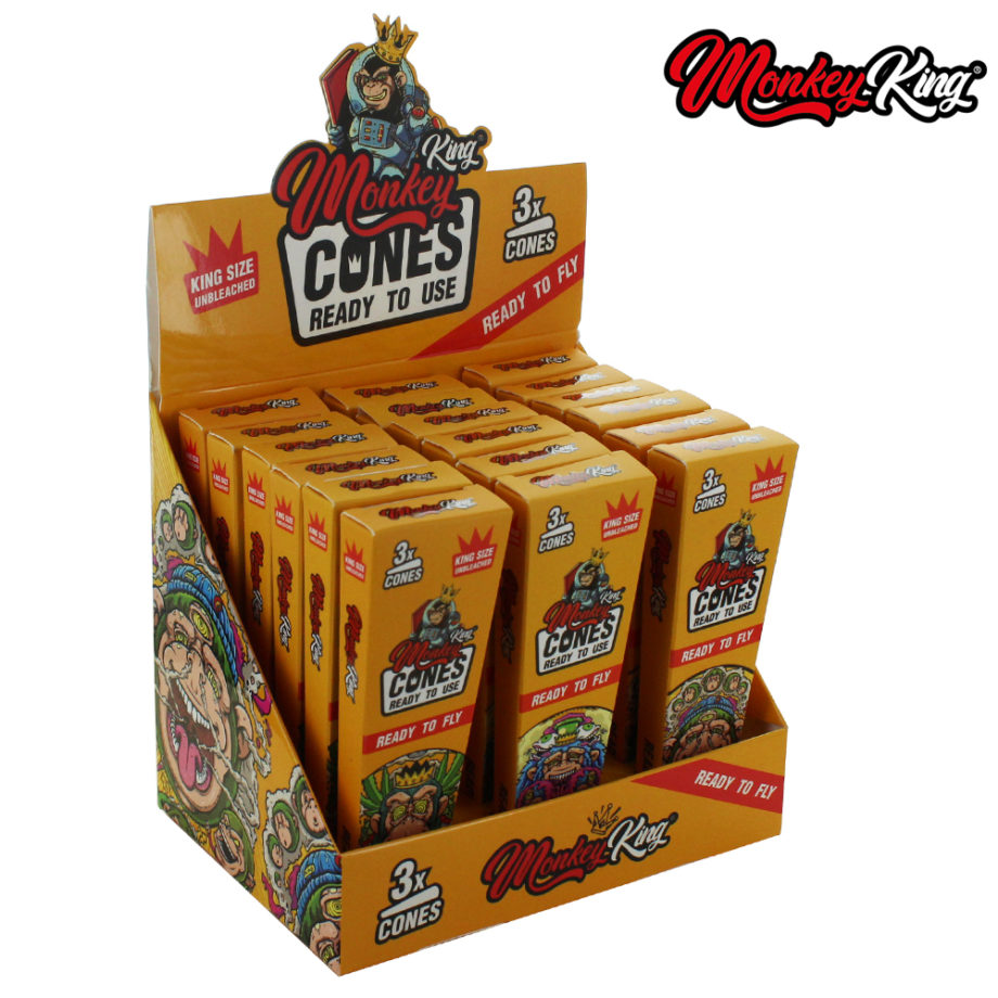 Display de 18 Paquets de Cones Pré-roulé Monkey King © Brown 110mm (3 ...